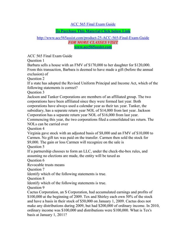 ACC 565 Final Exam Guide | PDF