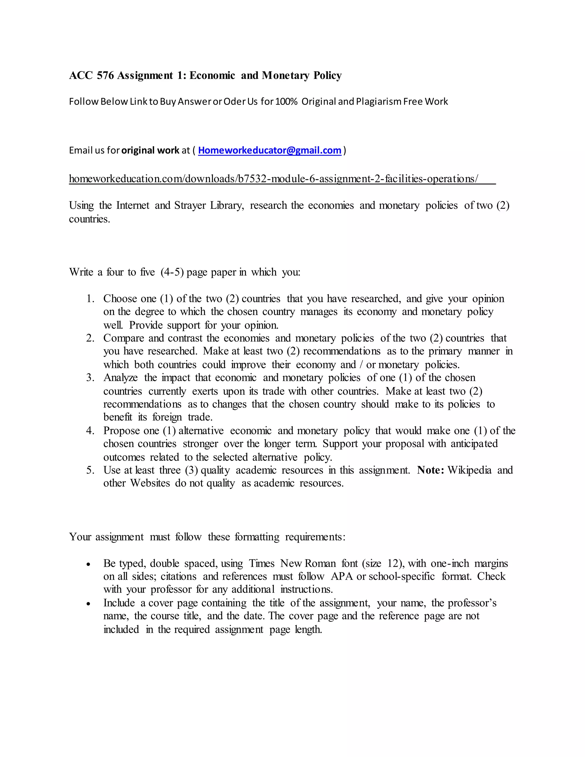 Acc 576 assignment 1 economic and monetary policy | PDF