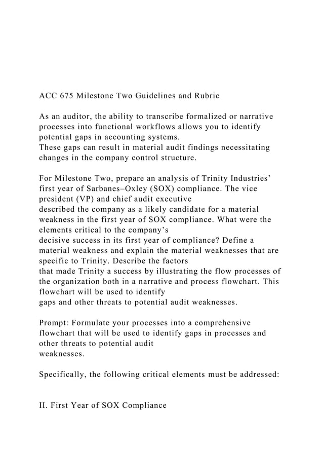 ACC 675 Milestone Two Guidelines and Rubric As an audit.docx