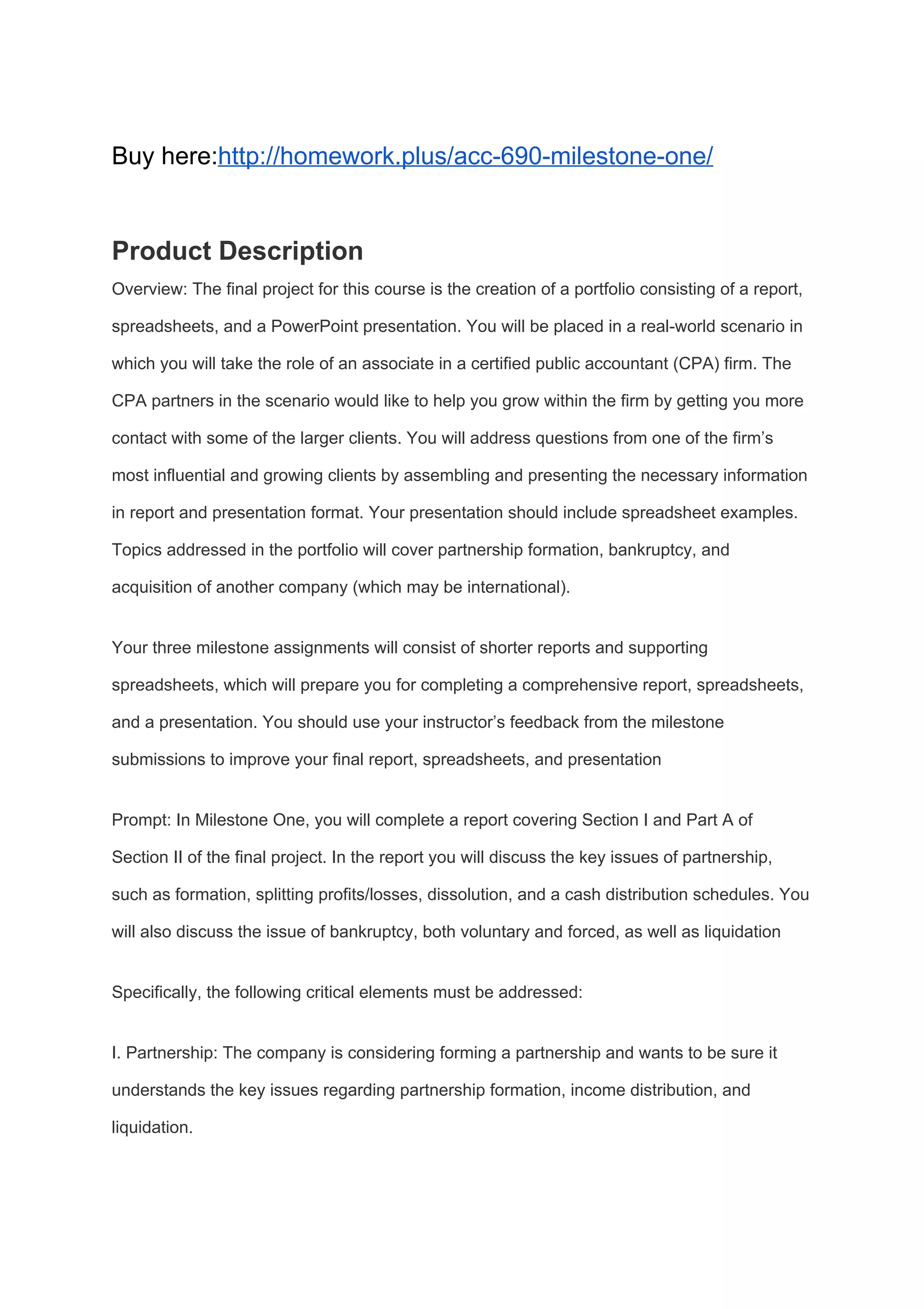 ACC 690 Milestone One | PDF