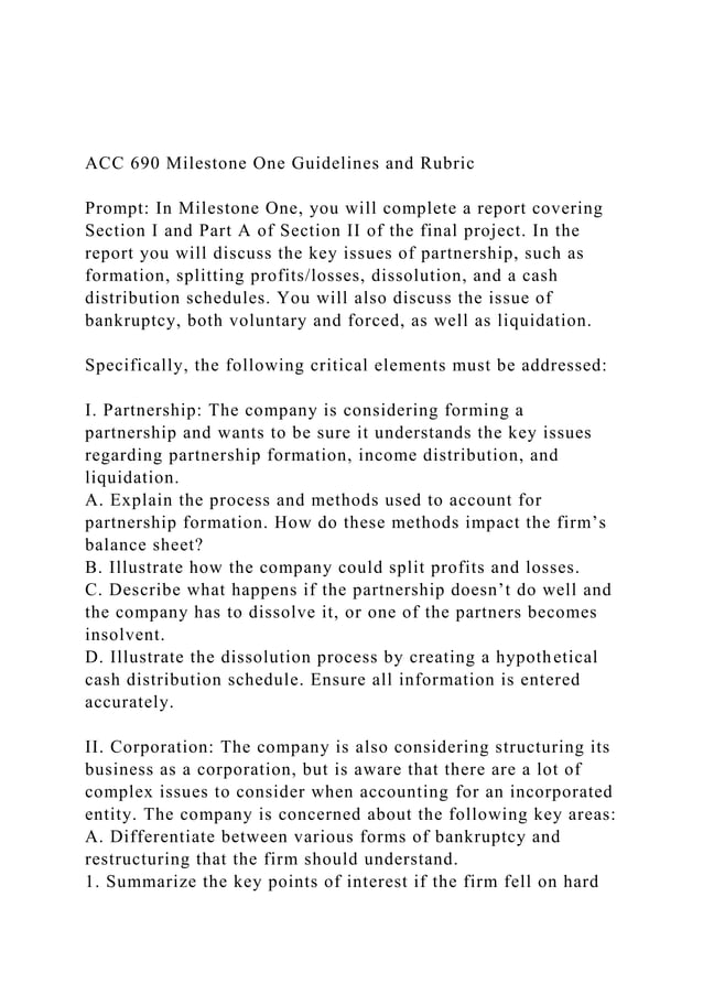 ACC 690 Milestone One Guidelines and Rubric Prompt In Miles.docx