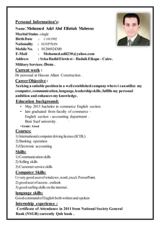 Personal Information Mohamed Adel Abdelfattah Mahrous (1) | DOCX