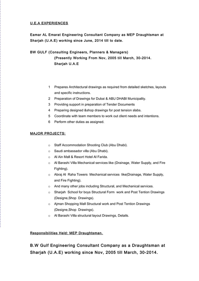 MEP AND STRUCTURAL DRAUGHTSMAN | DOC | Drawing and Sketching | Arts and ...