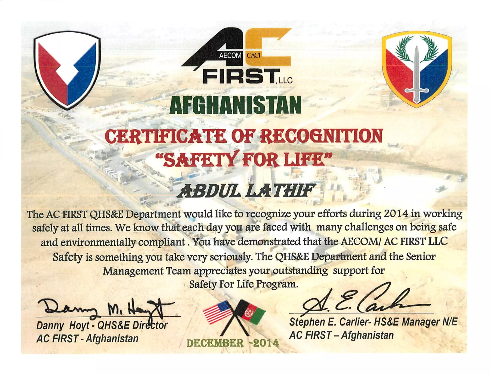 AC FIRST - SAFETY Recognition Cert | PPT
