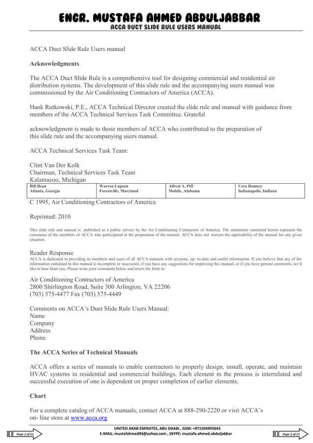 Acca duct slide rule users manual | PDF