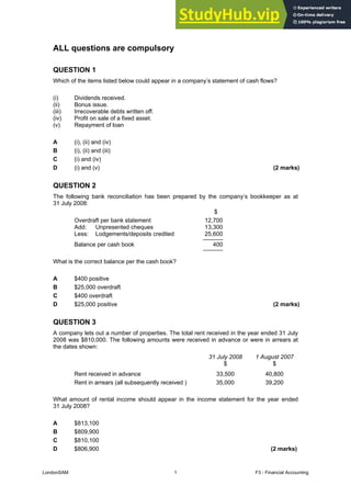 ACCA Financial Accounting Mock Exam 1 Questions (Duration 3 Hours) LSAM ...