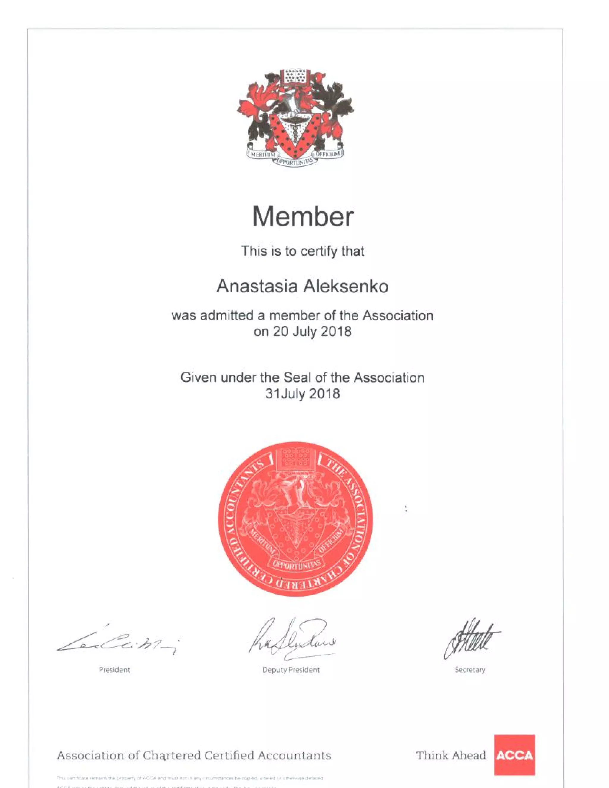 ACCA membership certificate | PDF