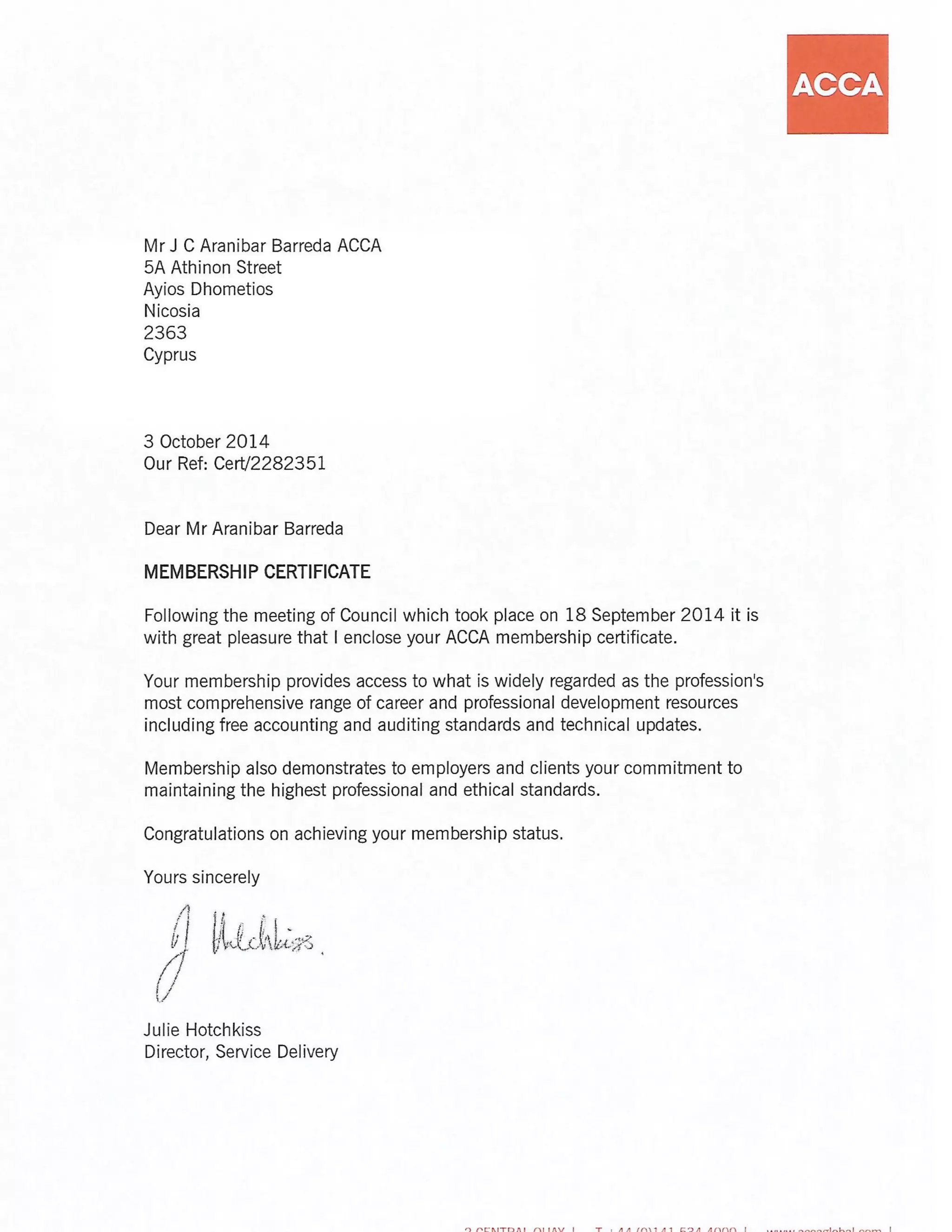 Acca membership certificate | PDF