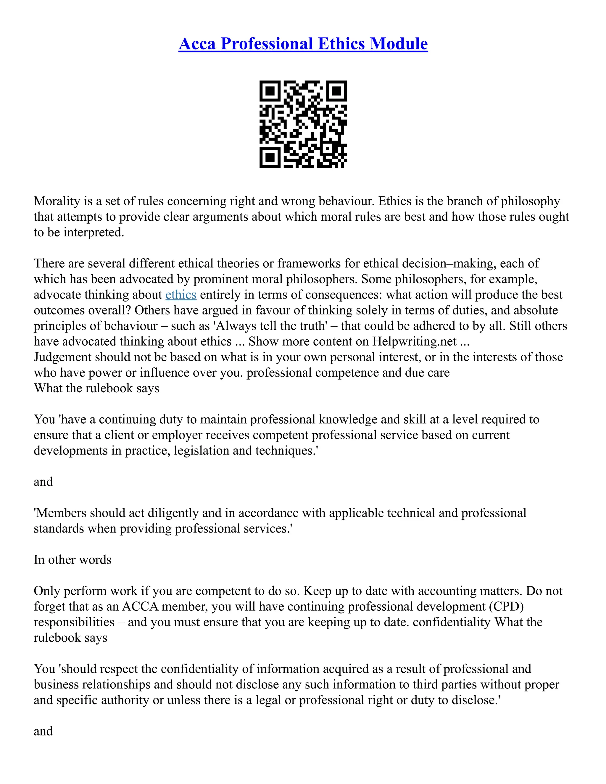 Acca Professional Ethics Module | PDF