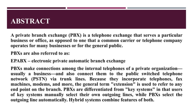 EPABX SYSTEM | PPTX