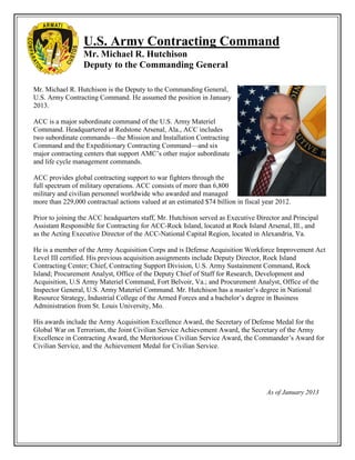 Biography: Michael Hutchison, ACC Deputy to the Commanding General | PDF