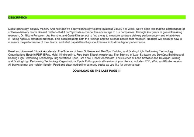 E Book Accelerate The Science Of Lean Software And Devops Building And