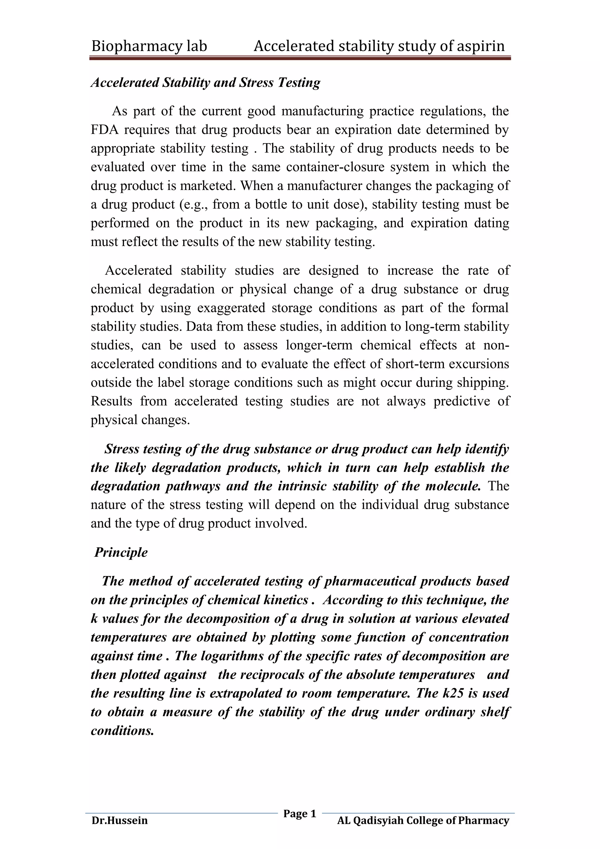Accelerated stability study of aspirin | PDF