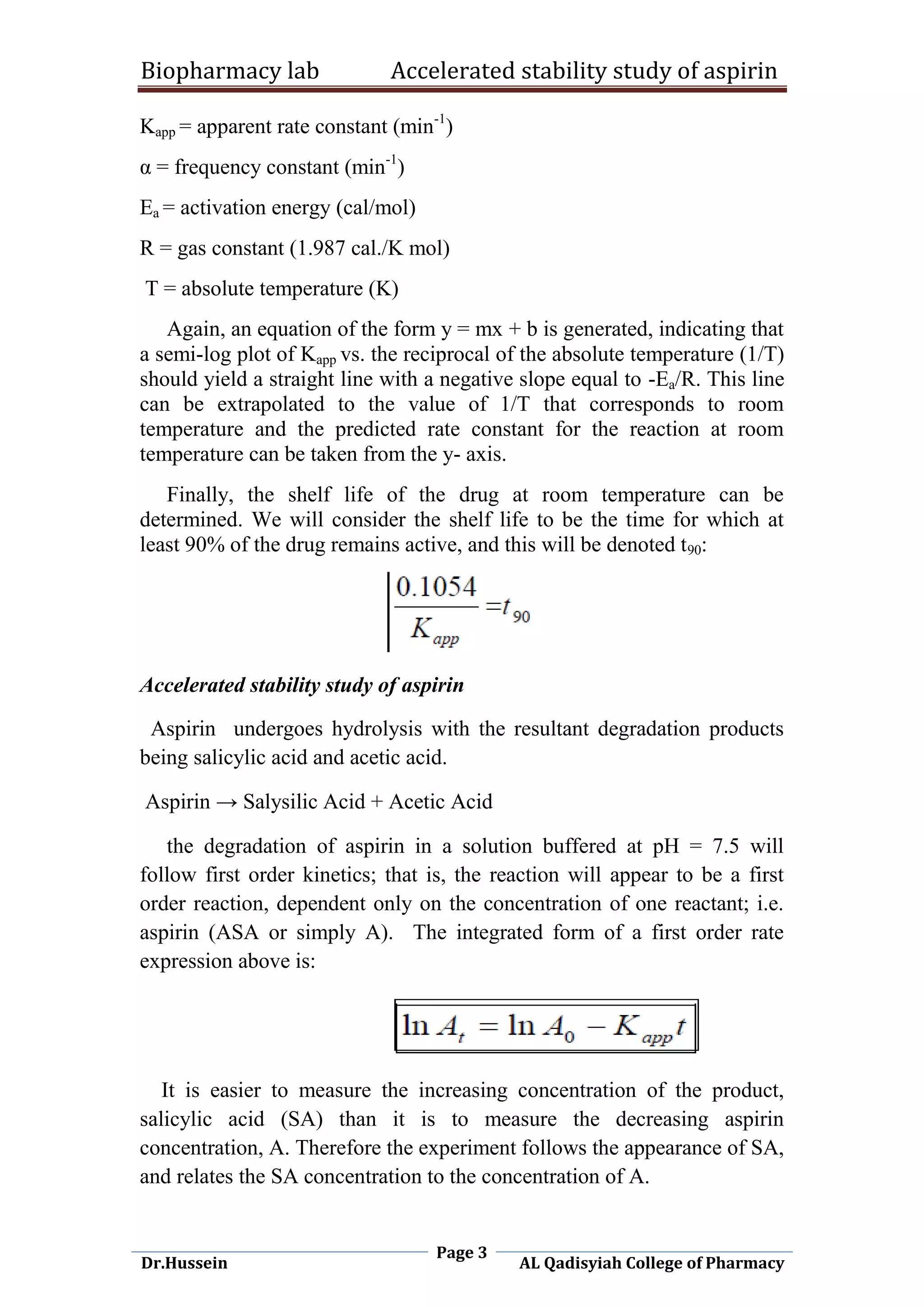 Accelerated stability study of aspirin | PDF