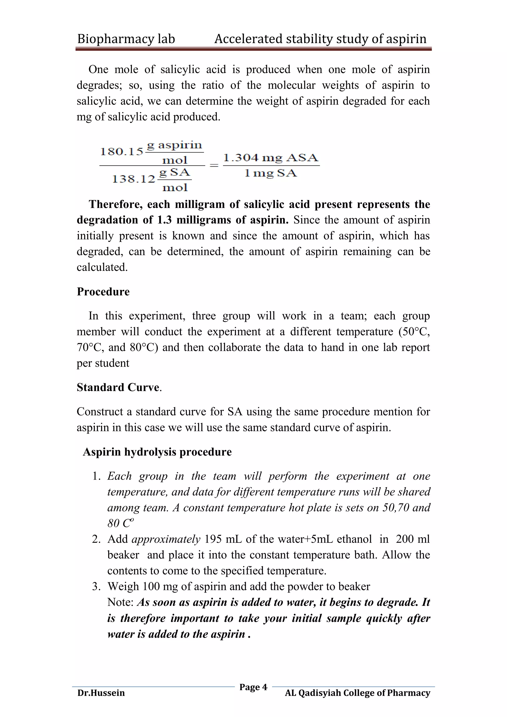 Accelerated stability study of aspirin | PDF