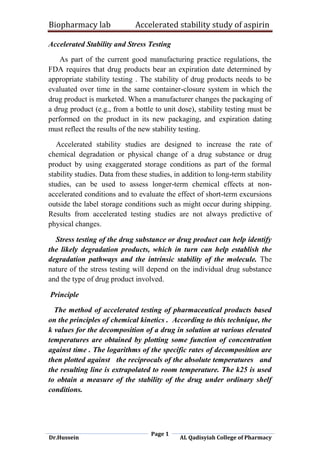 Accelerated stability study of aspirin | PDF