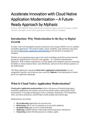 Accelerate Innovation with Cloud Native Application Modernization – A Future-Ready Approach by ...