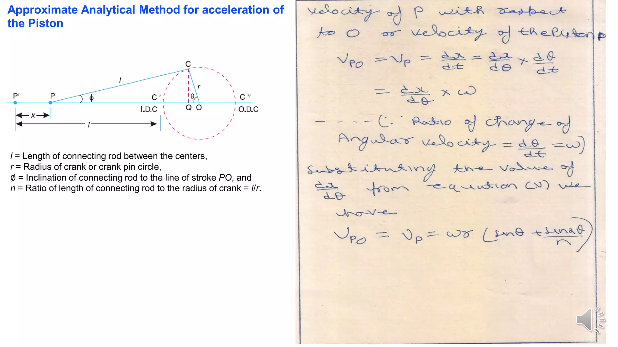 Acceleration of Piston (Analytical Method) | PDF