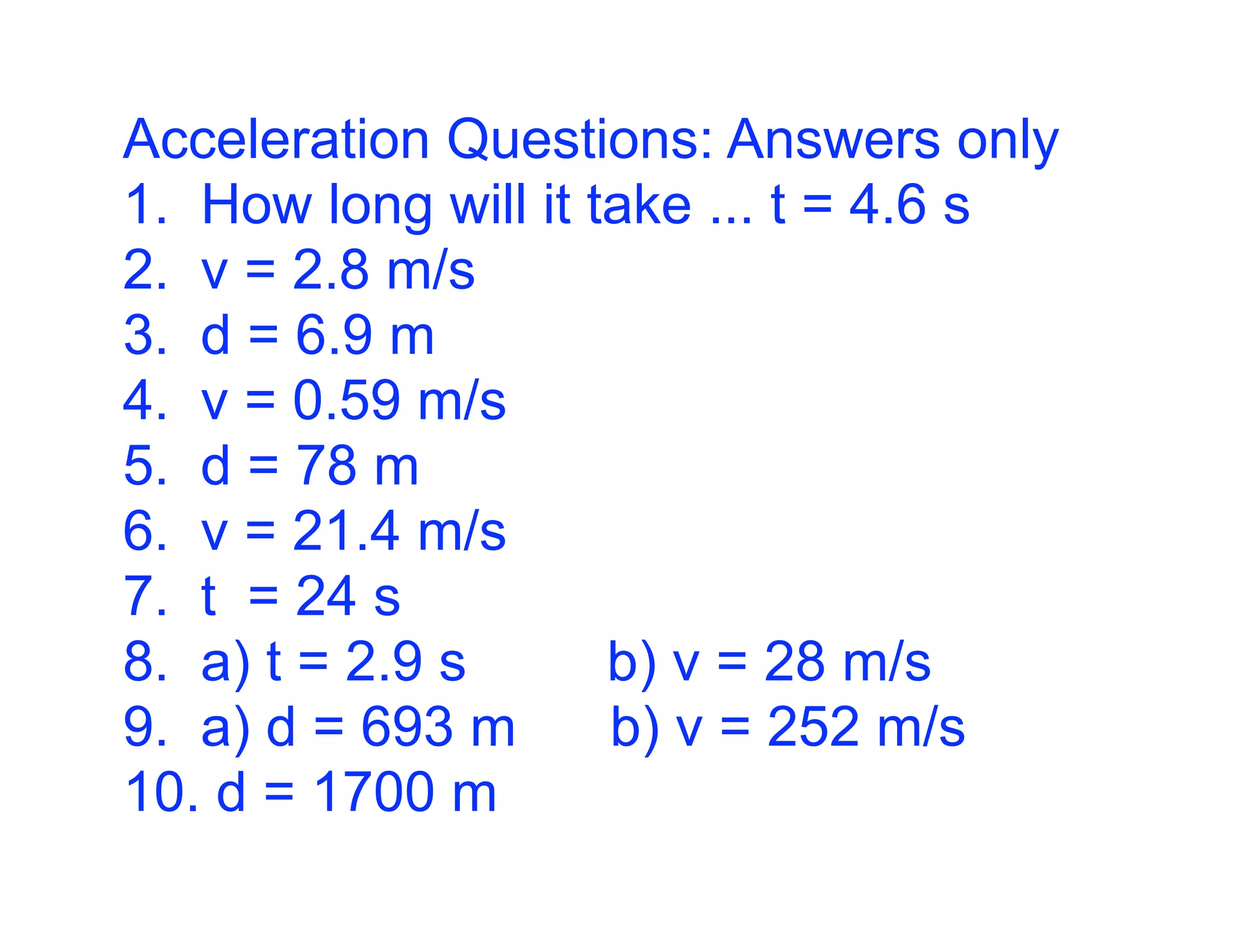 Acceleration Answers | PPT