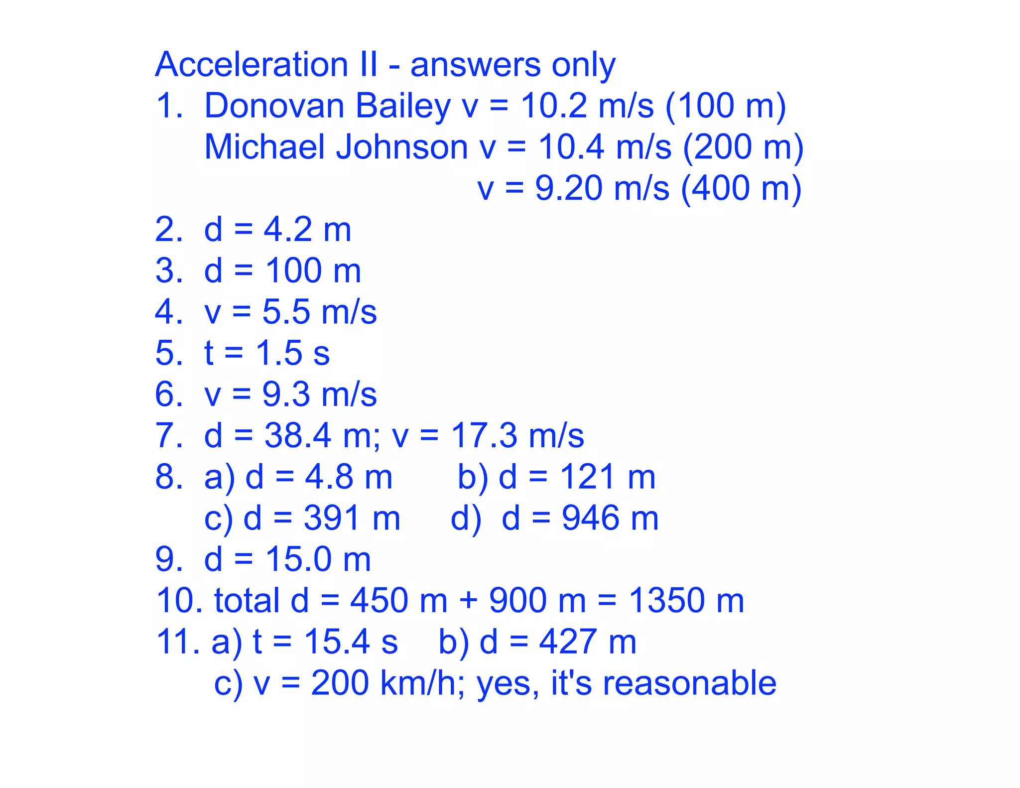 Acceleration Answers | PPT