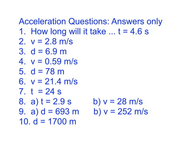 Acceleration Answers | PPT