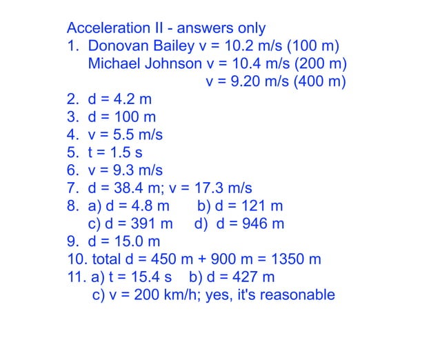 Acceleration Answers | PPT