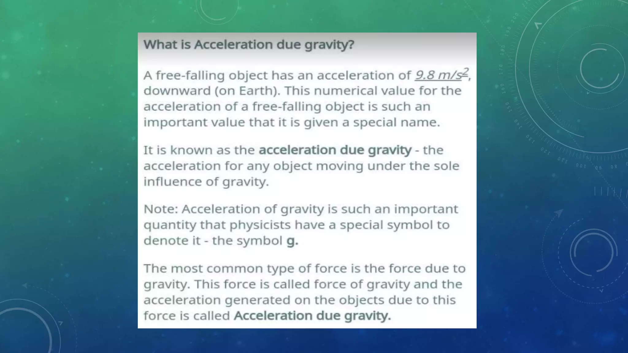 Acceleration Due to Gravity | PPT