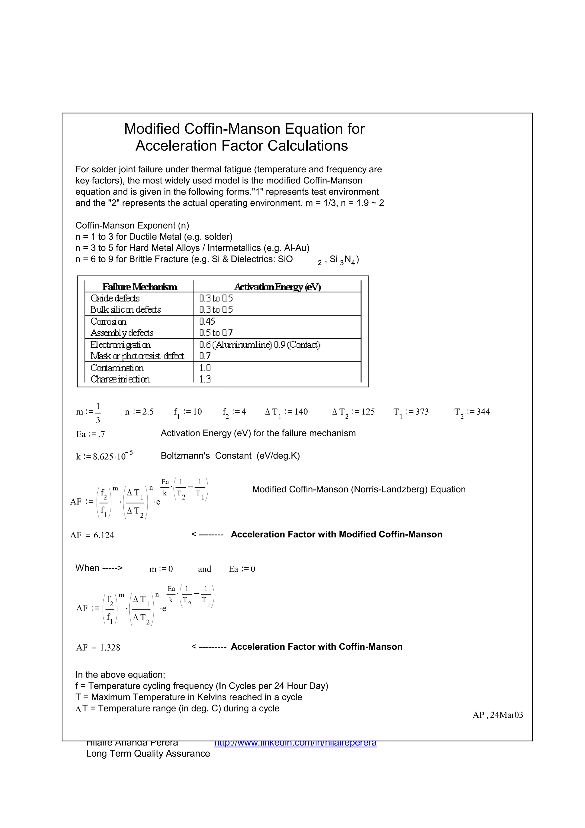 Acceleration Factor using norris landzberg equation | PDF