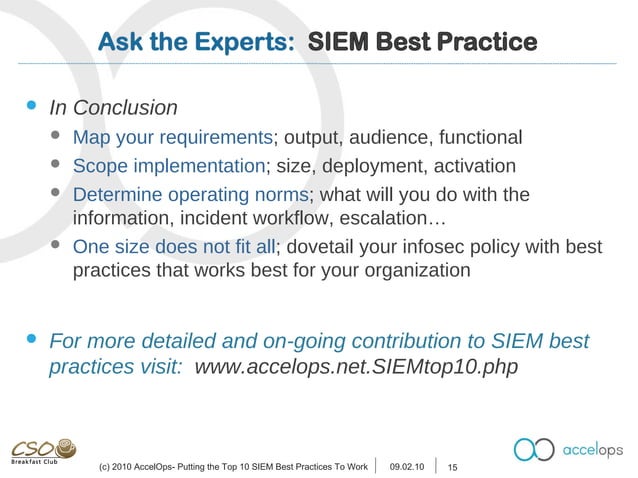 Top 10 SIEM Best Practices, SANS Ask the Expert | PPT