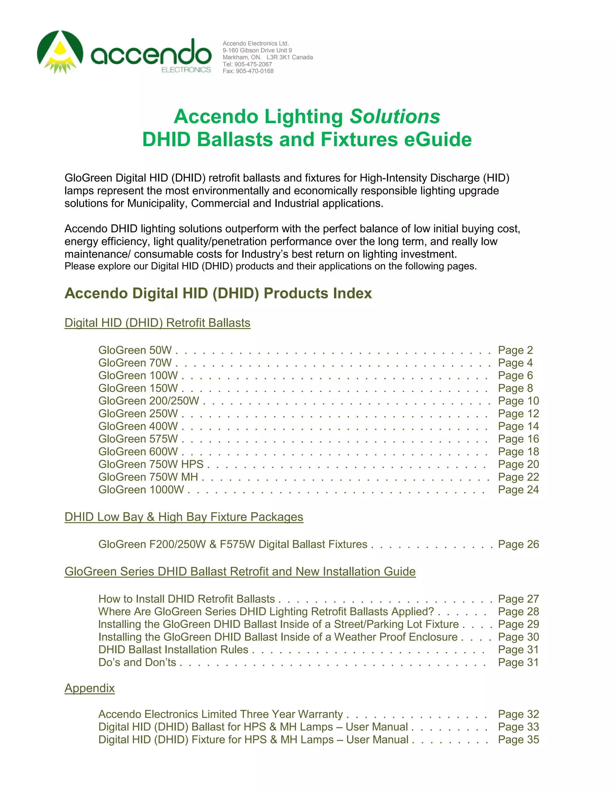 Accendo Lighting Solutions Digital HID (DHID) Ballasts and Fixtures ...