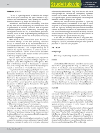 Accent And Television Journalism Evidence For The Practice Of Speech Language Pathologists And ...