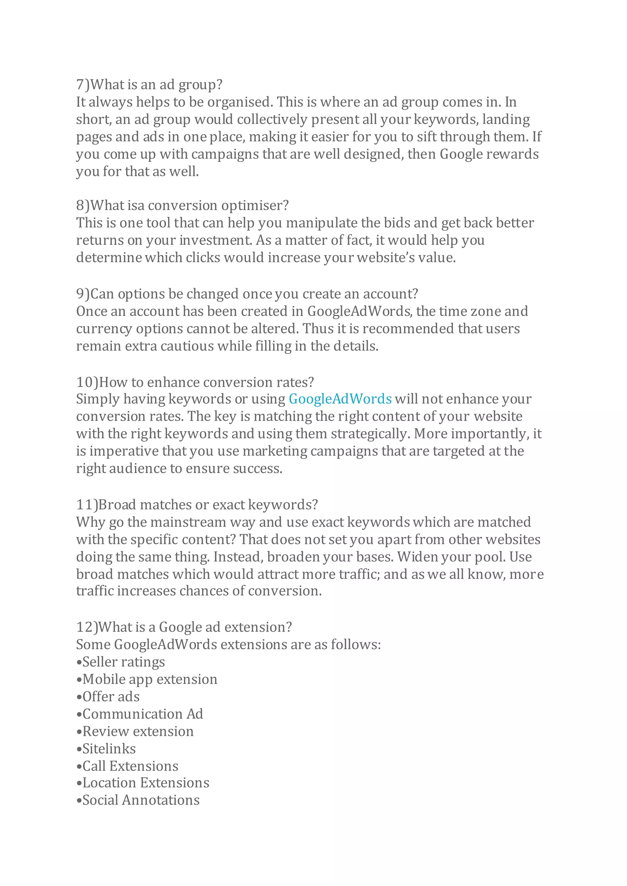 Accenture adwords interview questions | PDF