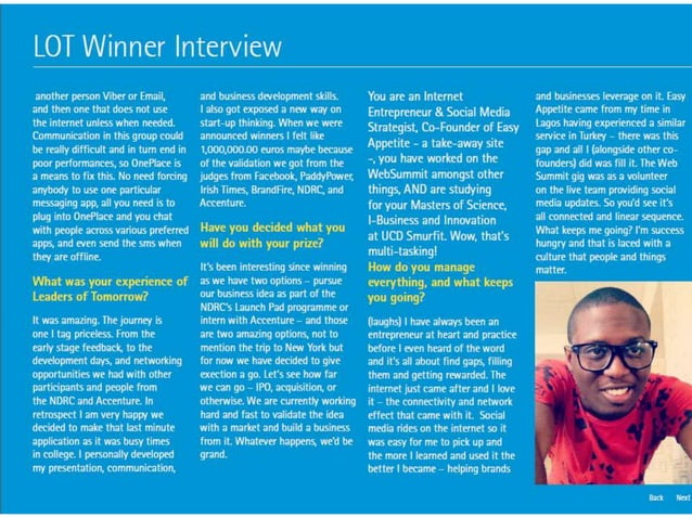 Accenture Ireland Newsletter Interview - Leaders of Tomorrow Award | PPTX