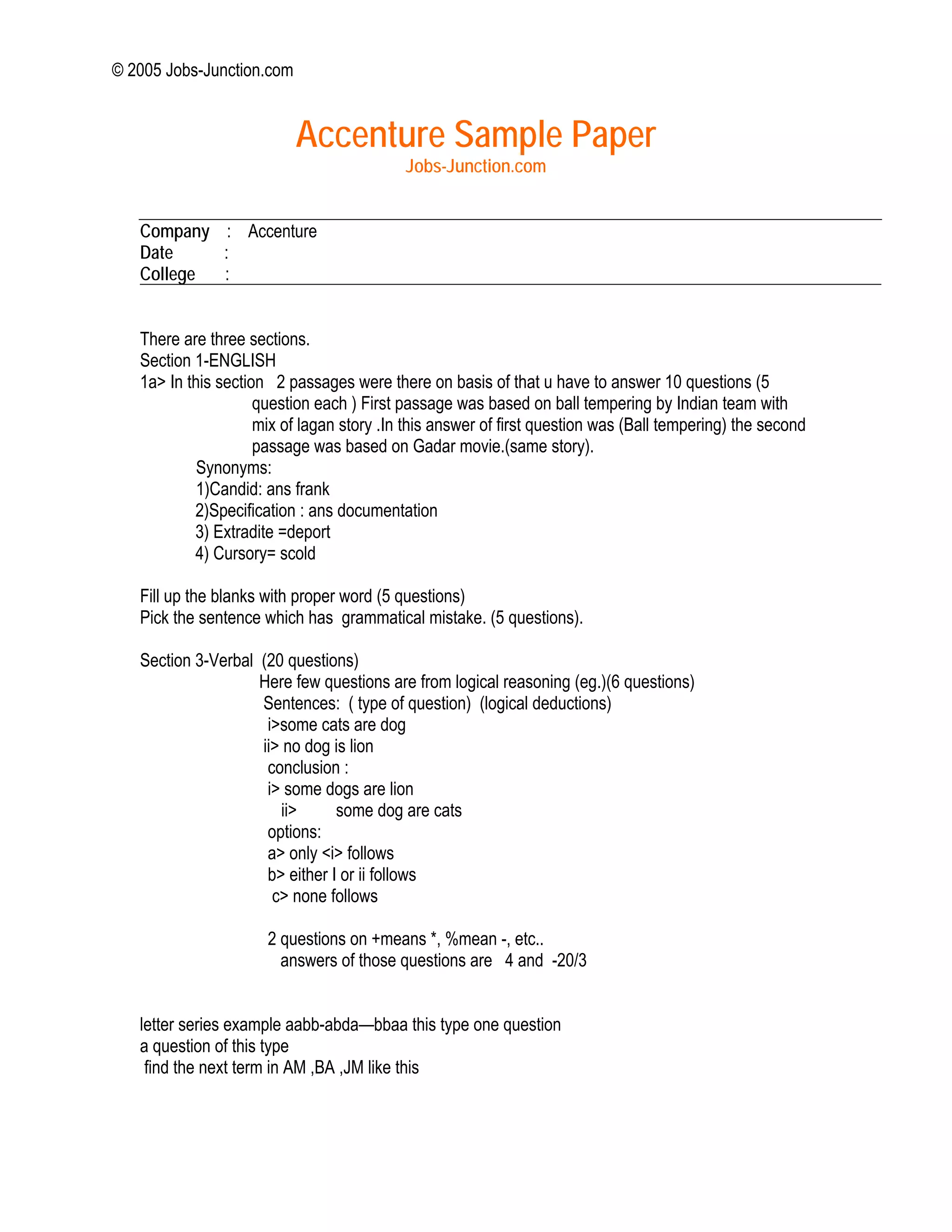 Accenture sample paper_4 | PDF
