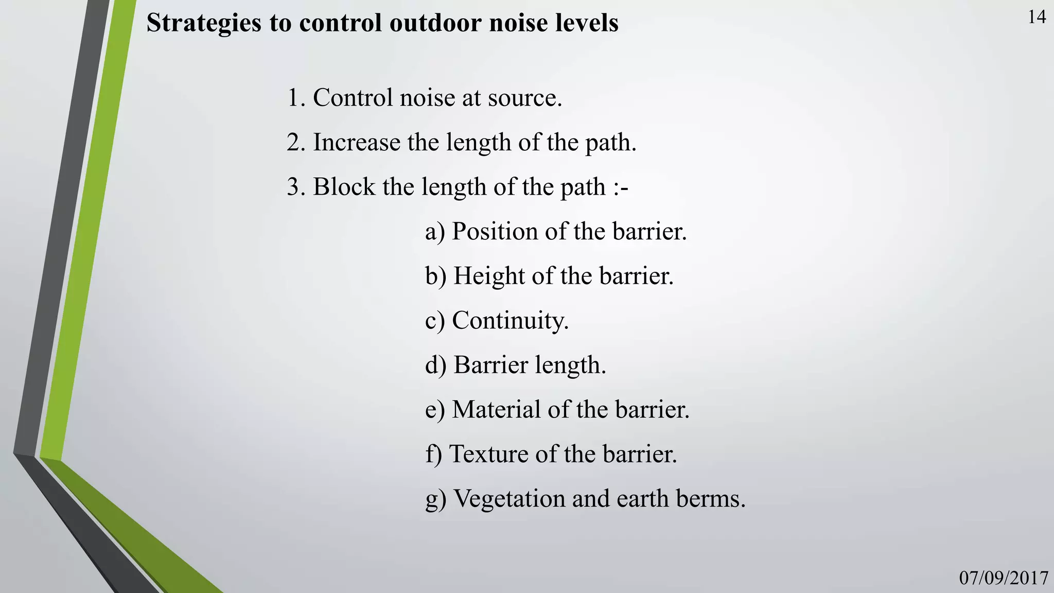 Acceptable outdoor and indoor noise levels audit | PPTX