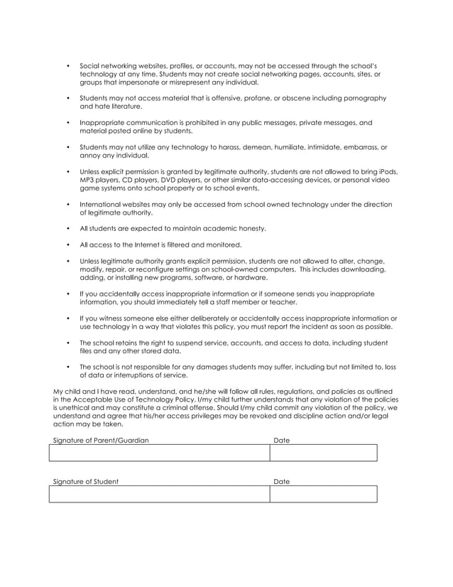 Acceptable Use Agreement Students 2011 | PDF