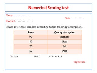ranking test sensory evaluation - Dominic Grant