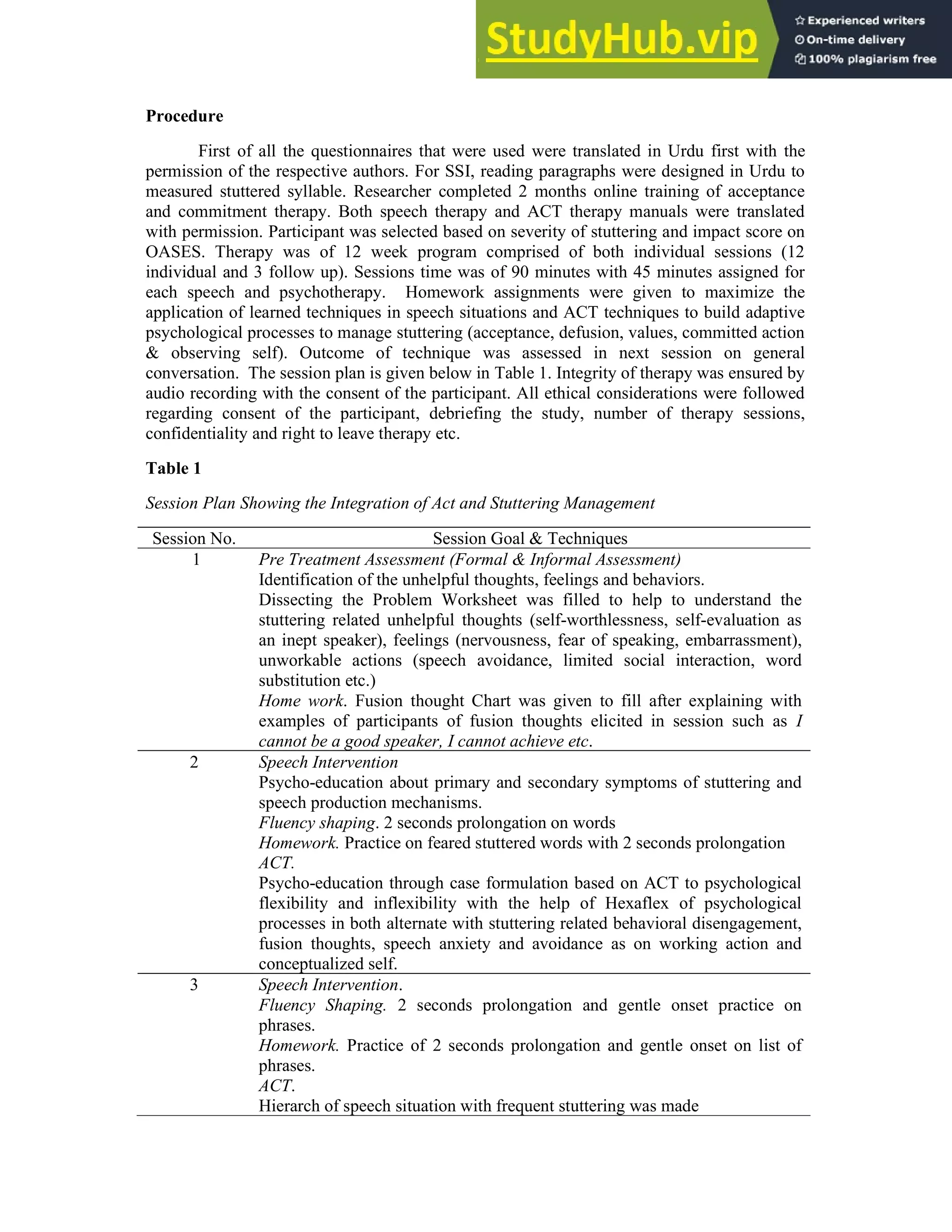 Acceptance And Commitment Therapy Integrated With Stuttering Management ...