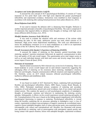 Acceptance And Commitment Therapy Integrated With Stuttering Management ...