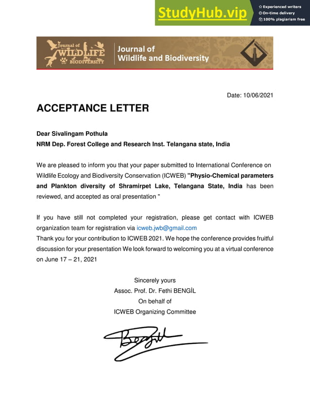 ACCEPTANCE LETTER | PDF | Science
