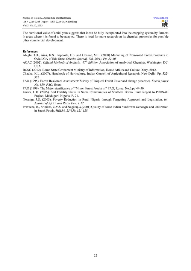 Acceptance of aerial yam (dioscorea bulbifera l.) for food in biu ...