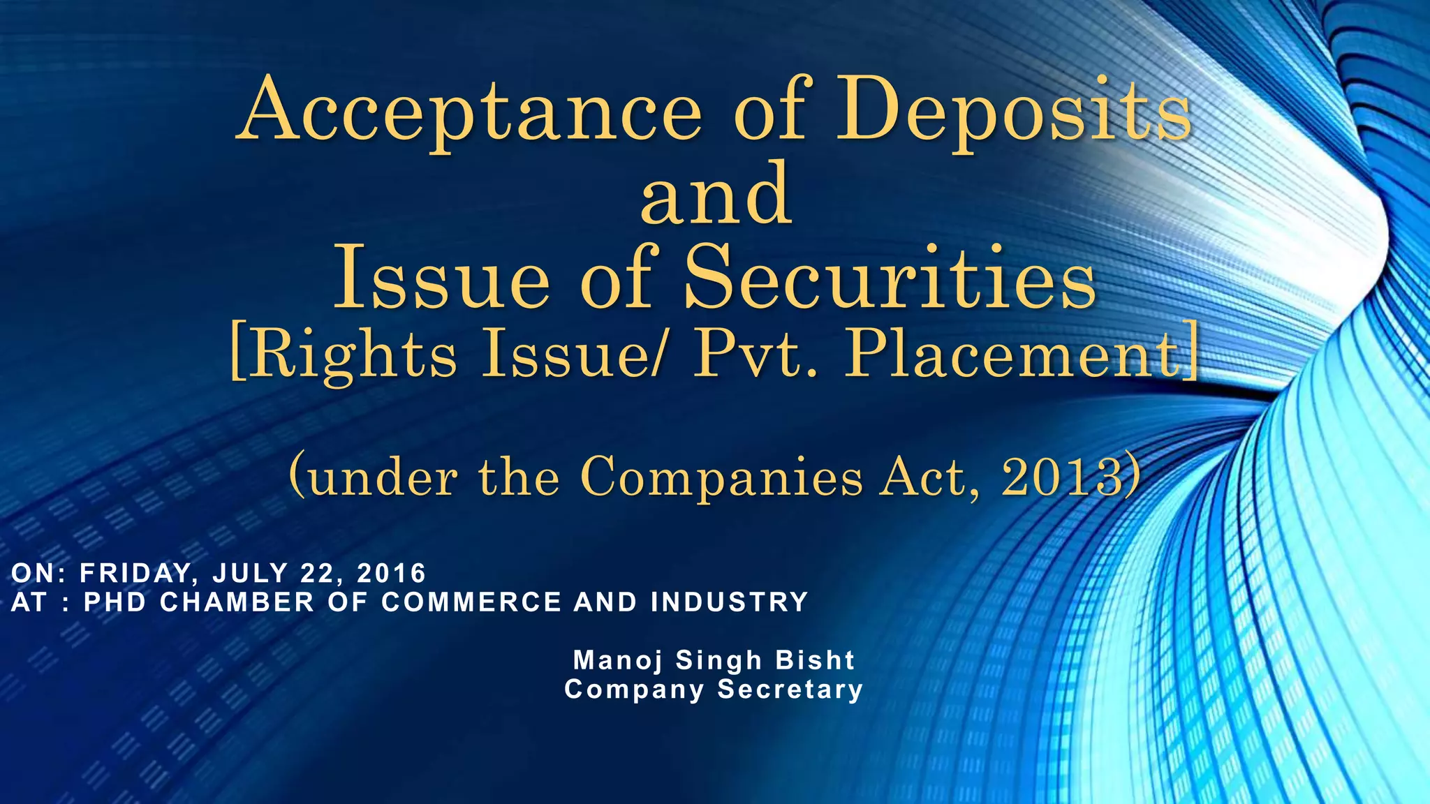 Acceptance of Deposits & Issuance of Securities | PPTX
