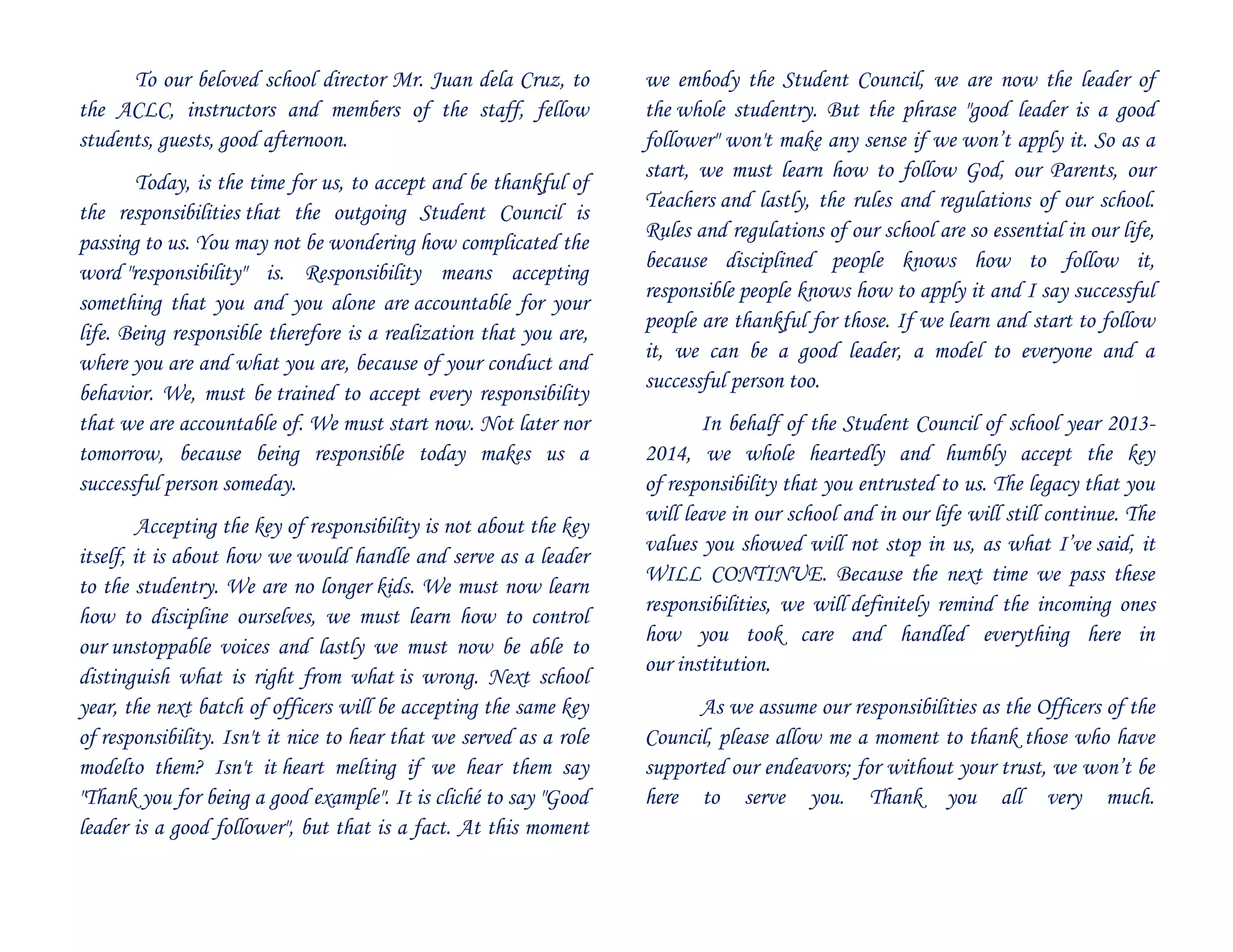 Acceptance of key of responsibility | DOCX