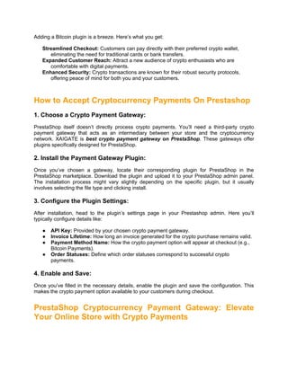 Accept Cryptocurrency Payments Seamlessly with PrestaShop Plugins | PDF