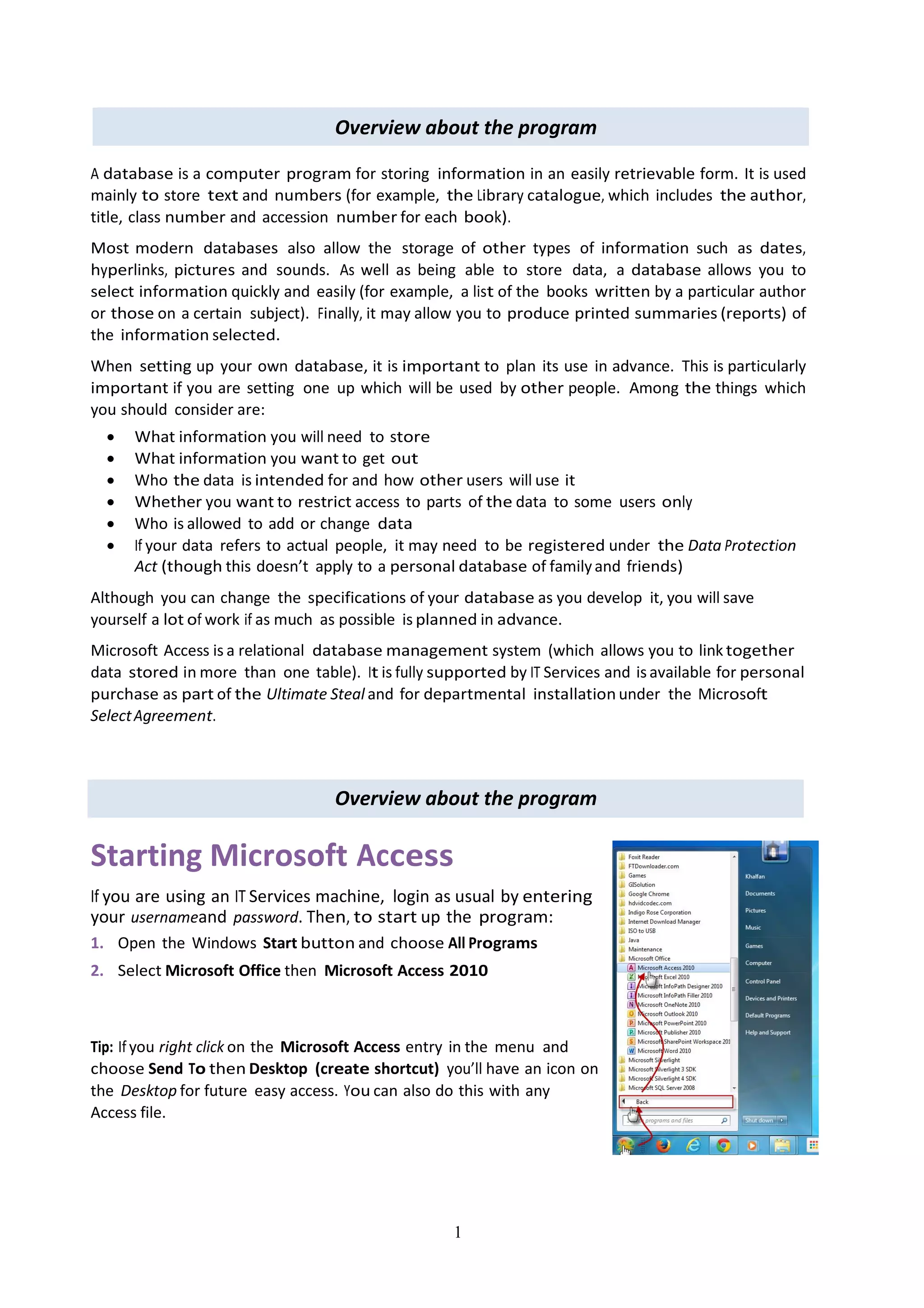MS Access 2010 tutorial 1 | PDF