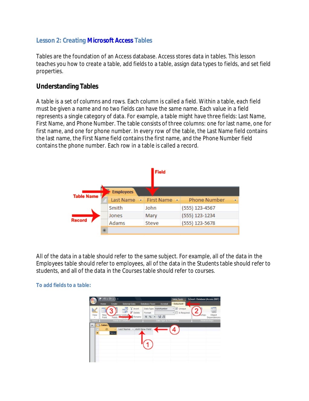 Access 2007 lecture notes students