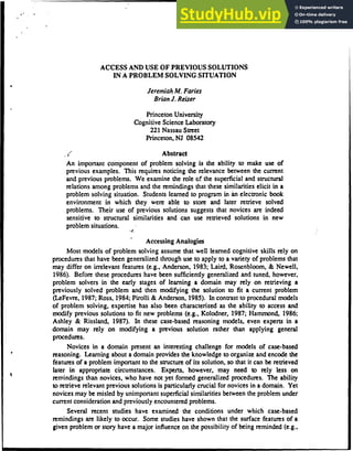 Access And Use Of Previous Solutions In A Problem Solving Situation | PDF | Internet for ...