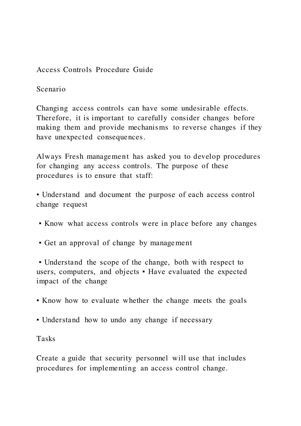 Access Controls Procedure Guide Scenario Changing access | PDF