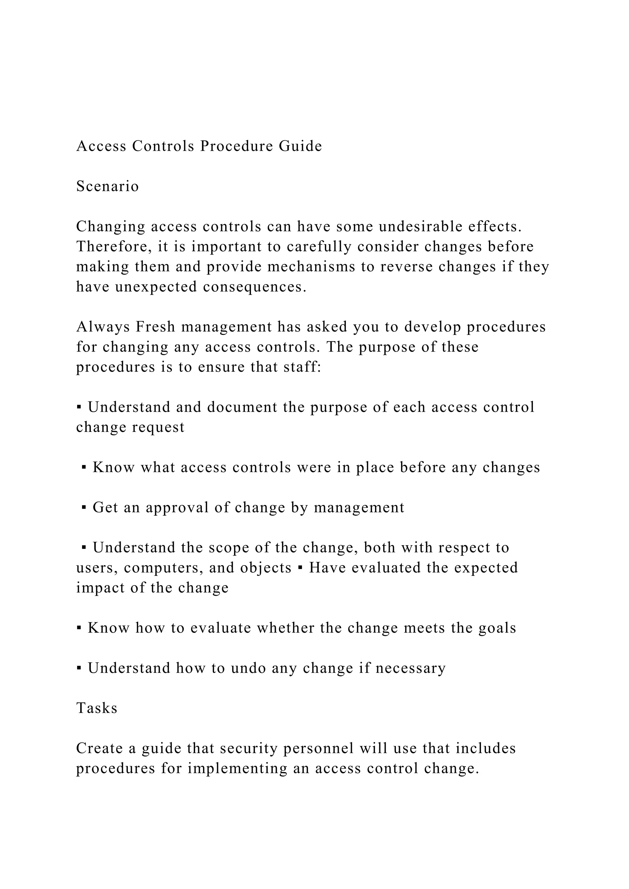 Access Controls Procedure Guide Scenario Changing access.docx