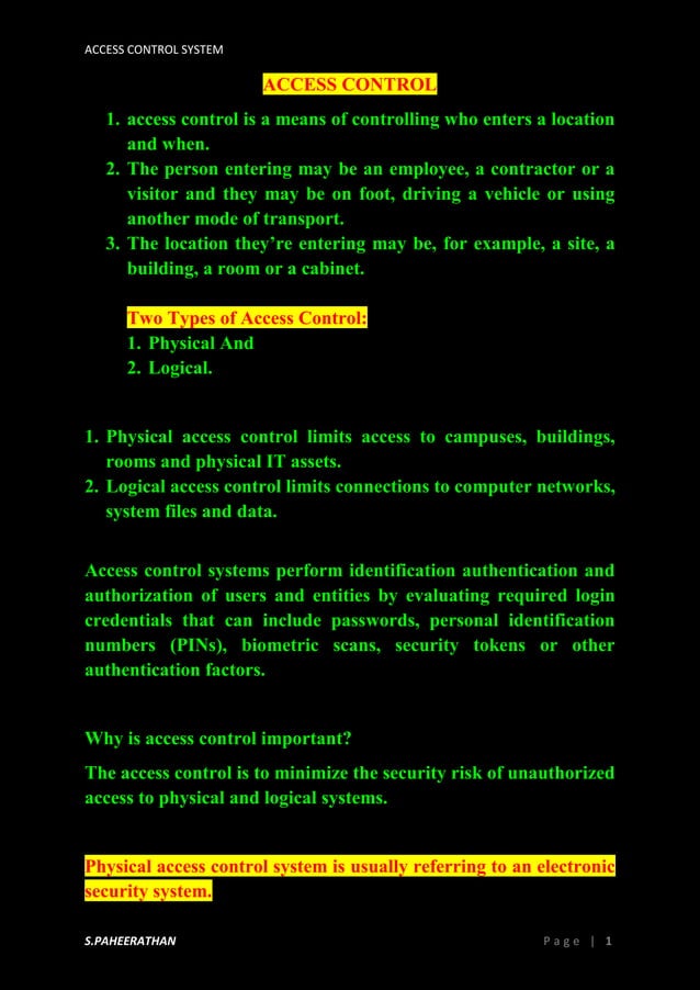 Access control system | PDF
